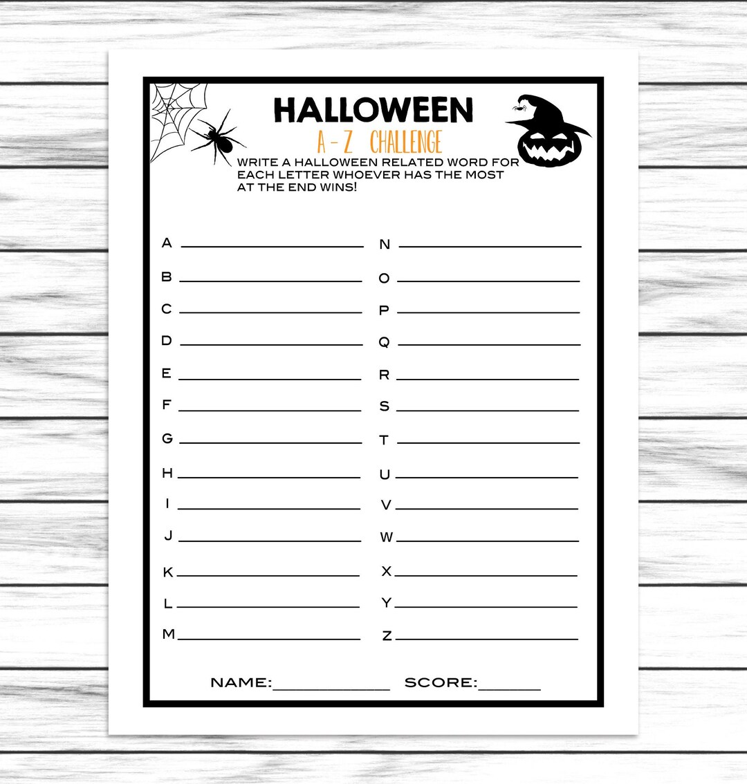 Halloween A-Z Word Game, Virtual or Printable Halloween Costume Party ...