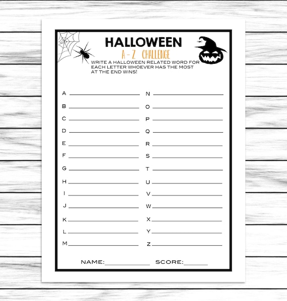 Halloween A-Z Word Game Virtual or Printable Halloween | Etsy