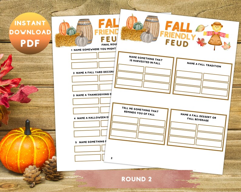 Autumn Fall Family Feud Trivia Printable Game ,adults Kids Fun Party ...