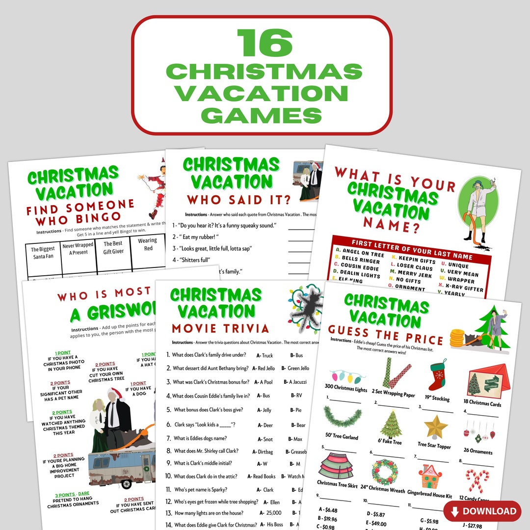 Christmas Vacation Game Bundle | Printable Funny Party Games | Adults ...
