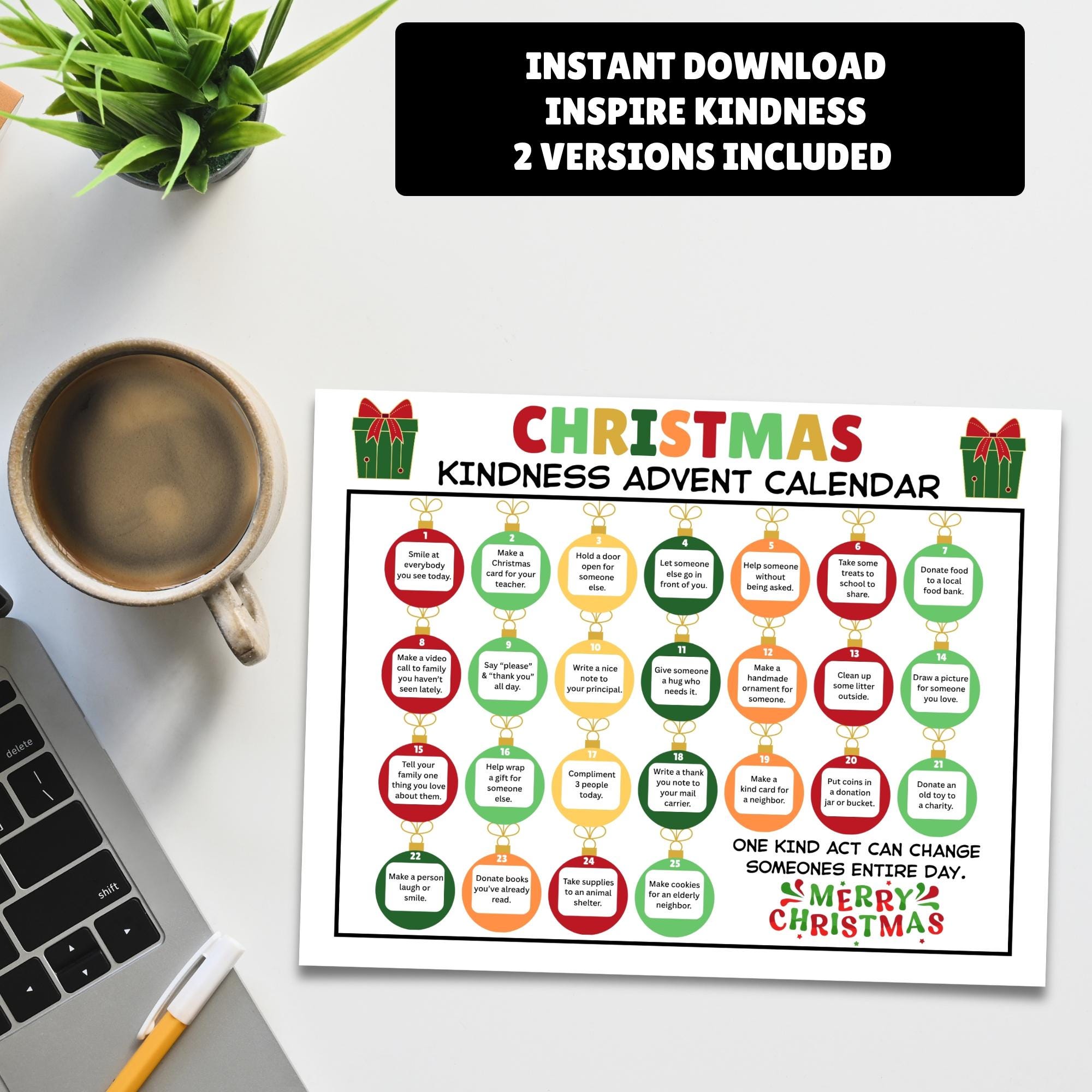 Printable Christmas Acts of Kindness Advent Calendar Card | Kids ...