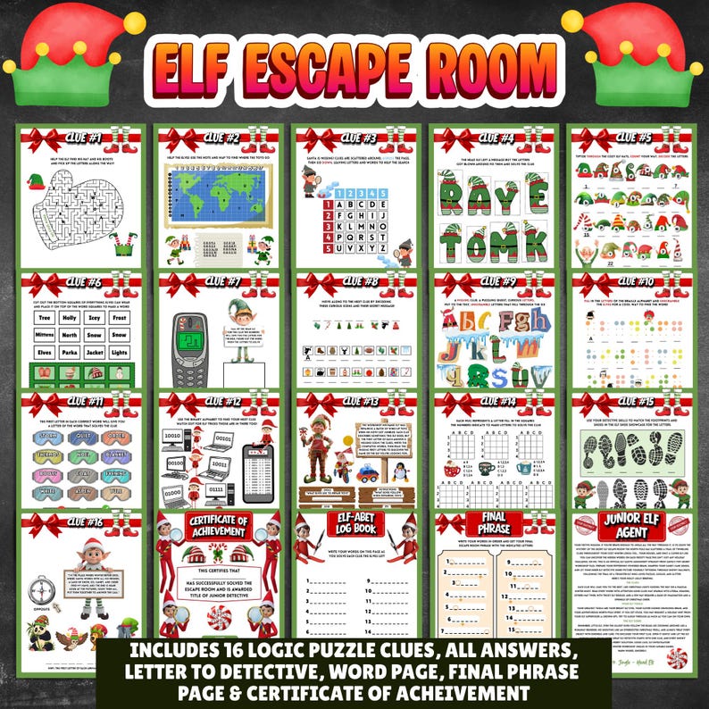 Christmas Escape Room Game, 16 Elf Logic Puzzles, Printable Holiday ...