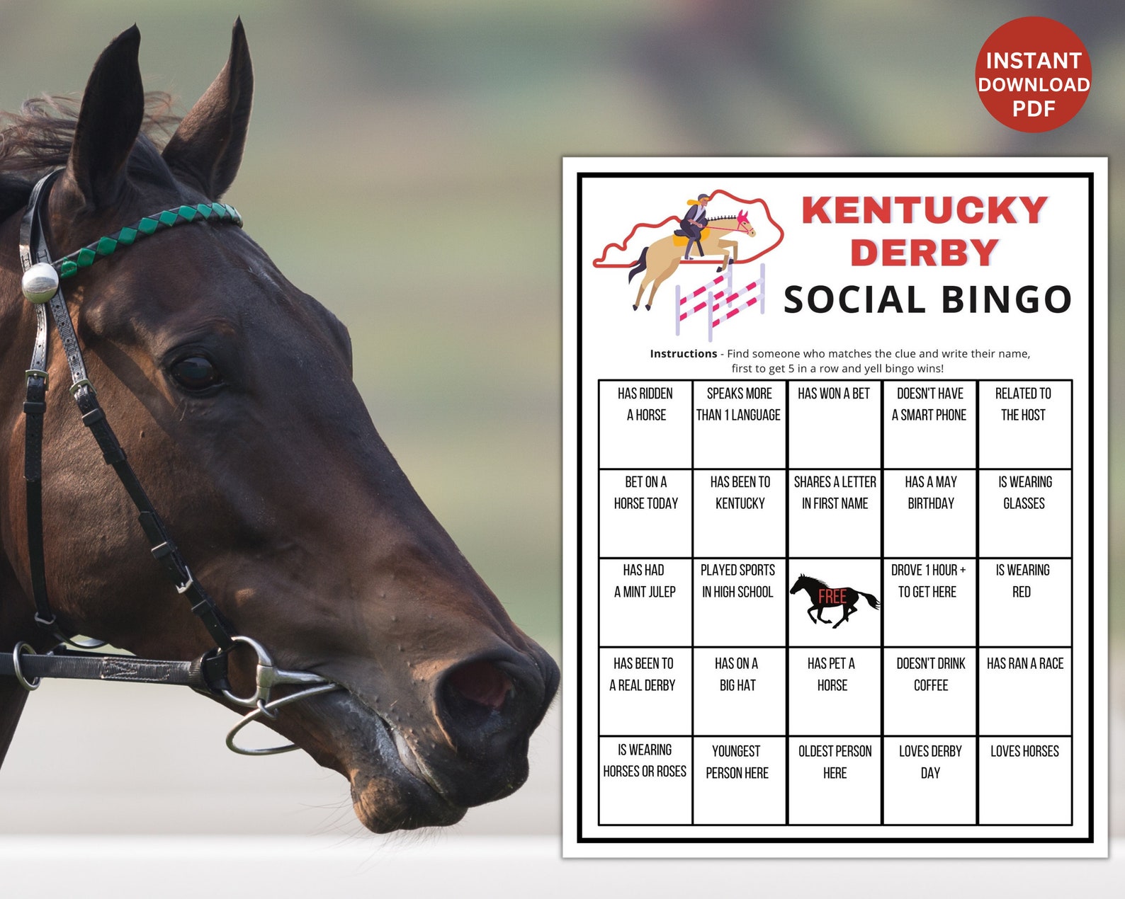 Kentucky Derby Find the Guest Bingo Game | Triple Crown Party Idea ...