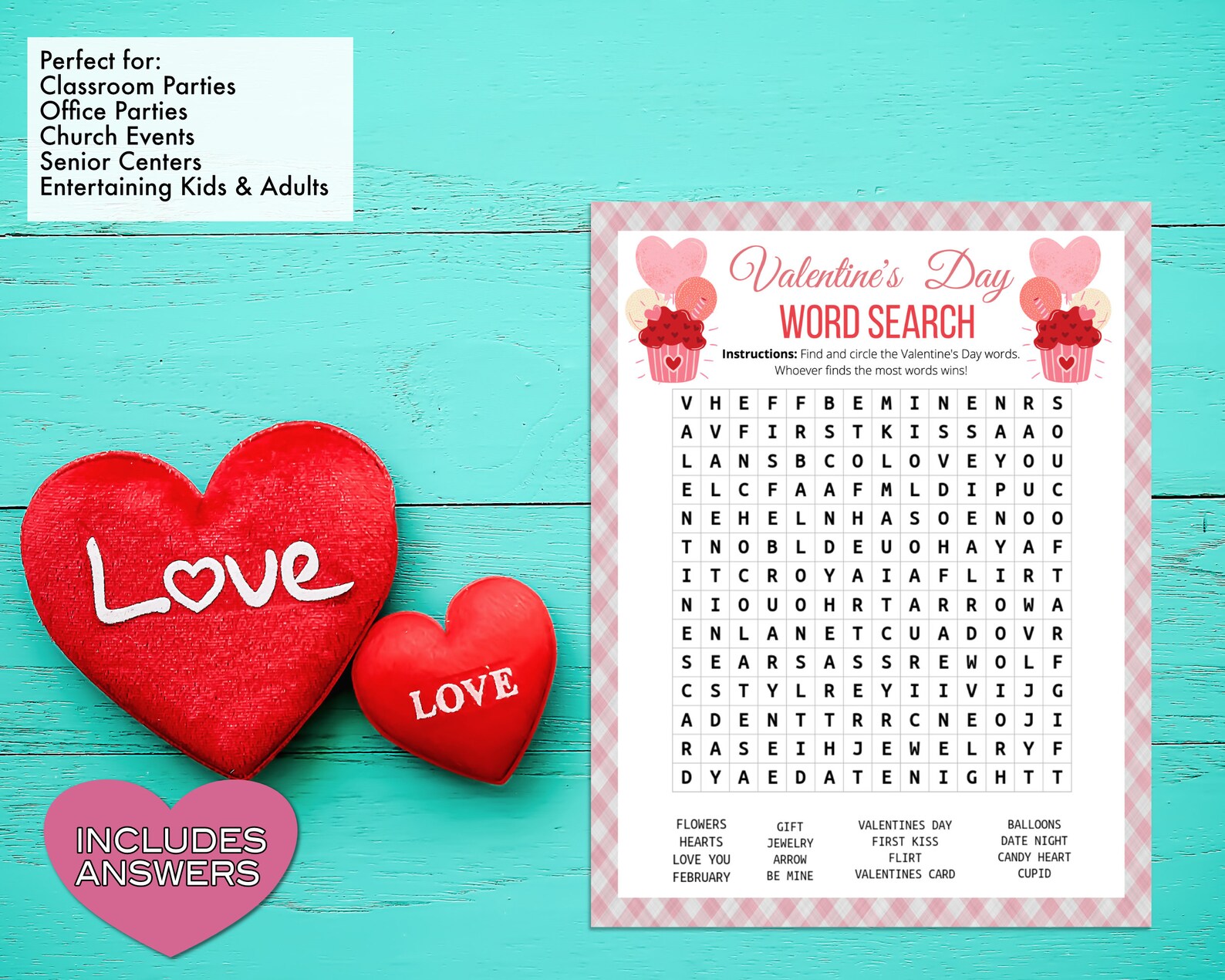 Valentines Day Word Search Find Game classroom Office | Etsy