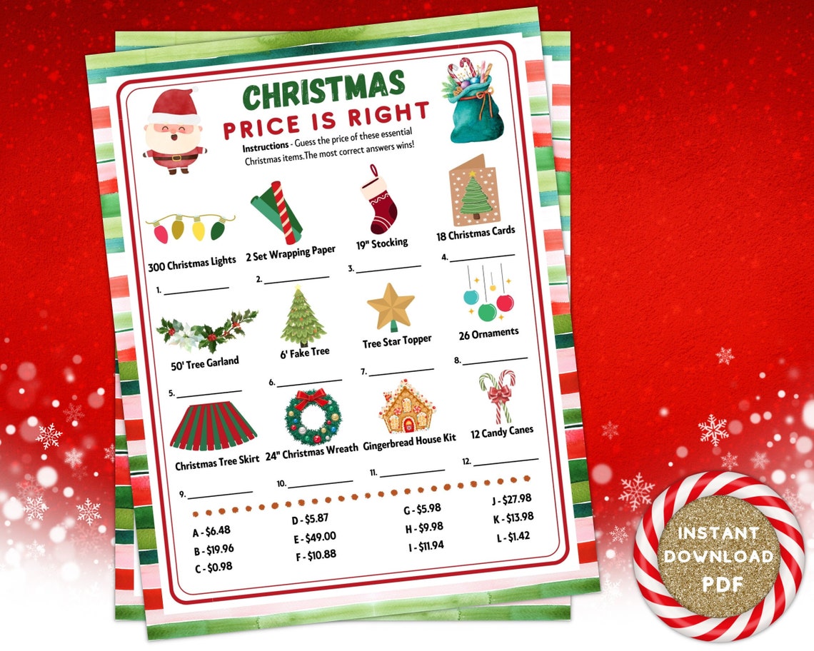 Christmas Guess Price Game Printable or Virtual Xmas Day Quiz - Etsy
