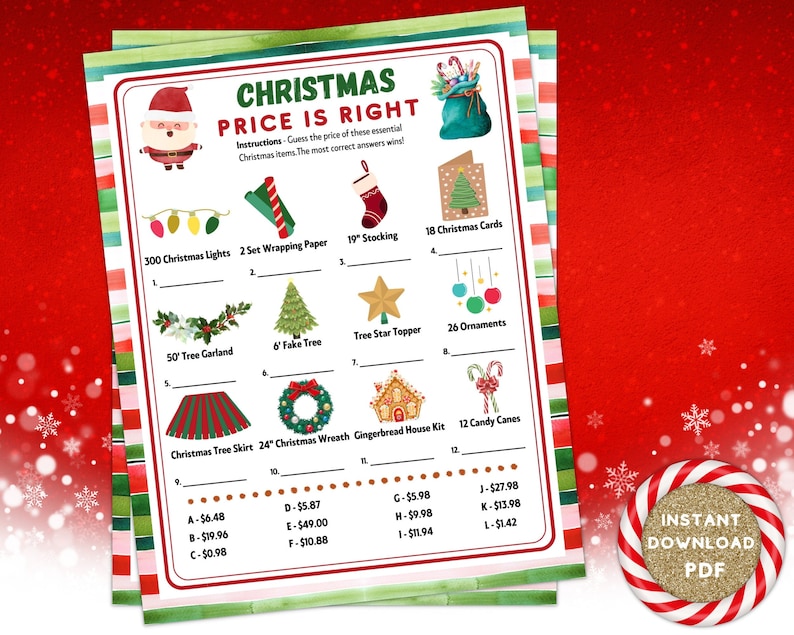 Christmas Guess Price Game Printable or Virtual Xmas Day Quiz - Etsy