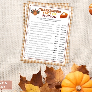 Thanksgiving Fact or Fiction Printable Trivia Game, Virtual Team ...