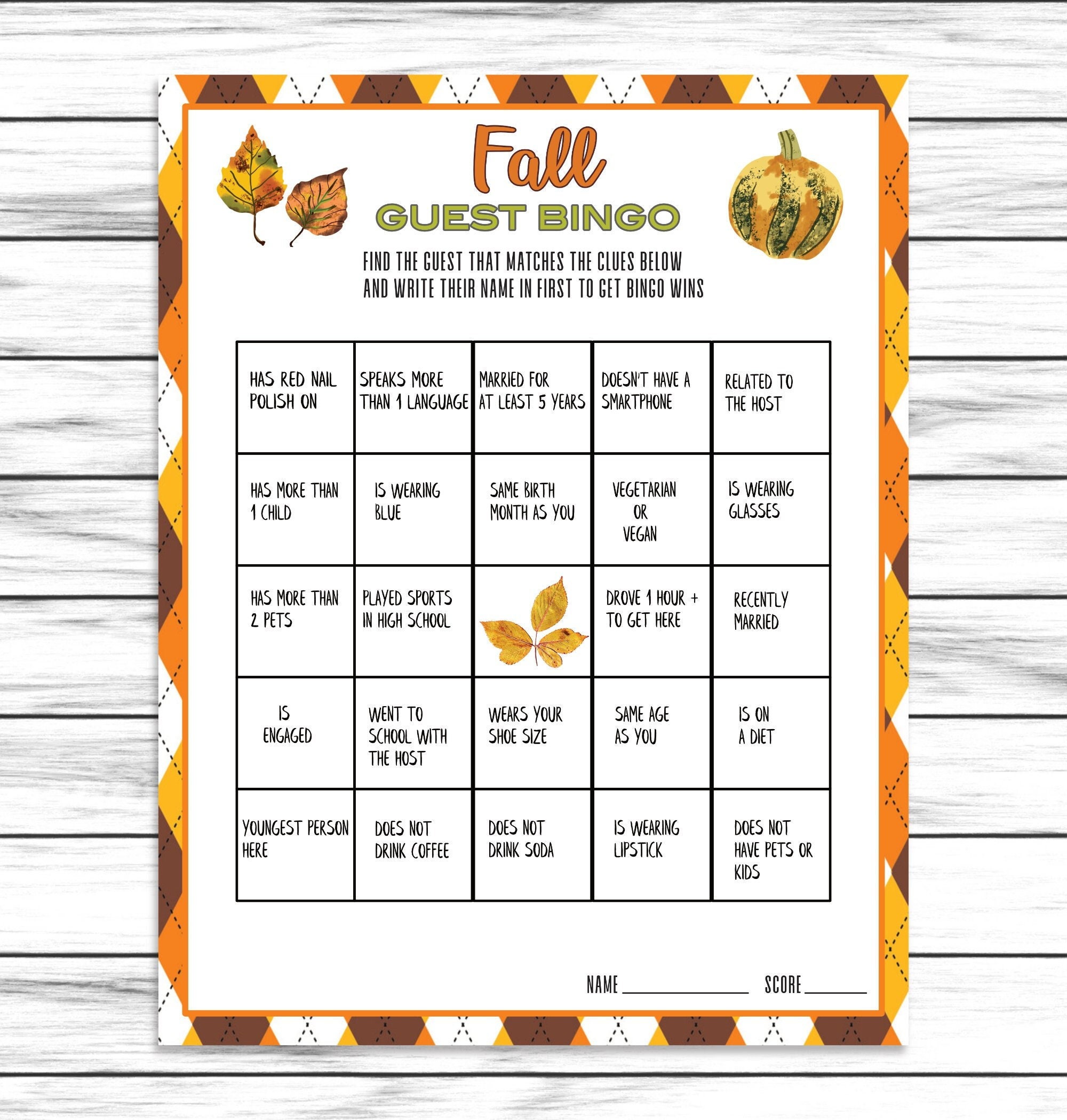 Fall Find the Guest Bingo Game Printable or Virtual Ice - Etsy UK