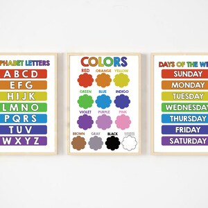 Kids Learning Education Poster Bundle, Rainbow Colors, Numbers ...