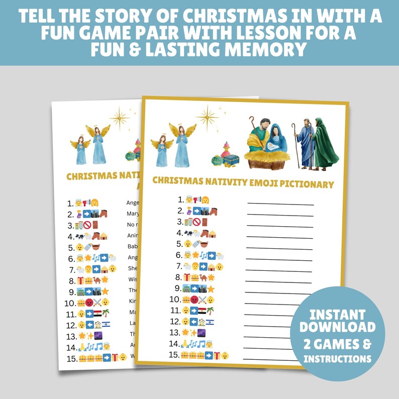 Printable Nativity Emoji Pictionary Christmas Bible Story Game | Fun ...