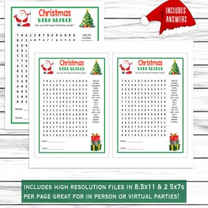 Christmas Word Search Game, Printable or Virtual Holiday Party Game for ...