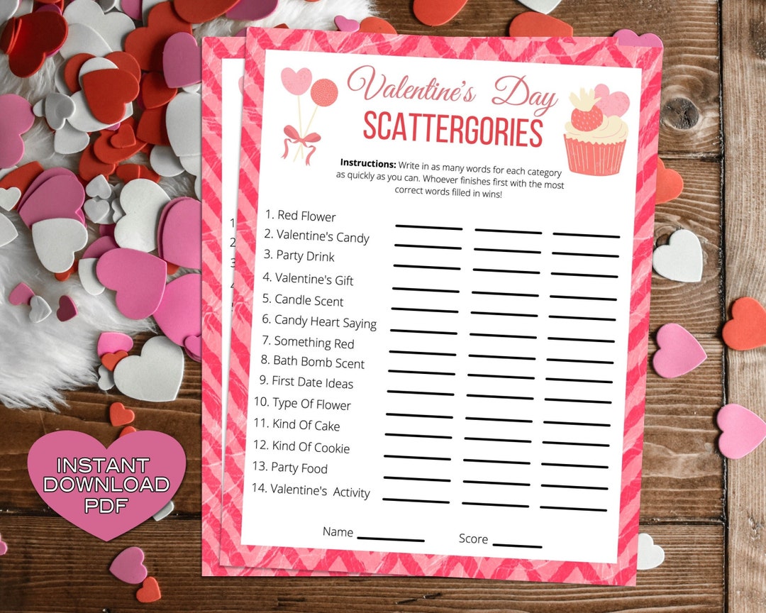 Scattergories Word Trivia Game -classroom Office Valentines Day Party ...