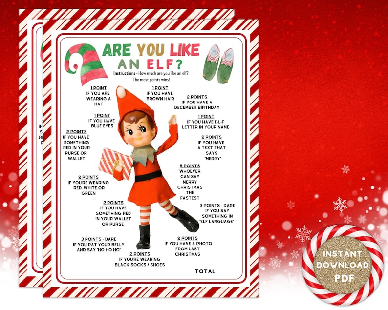 Christmas Party Elf Game Funny Holiday Printable Group Game - Etsy