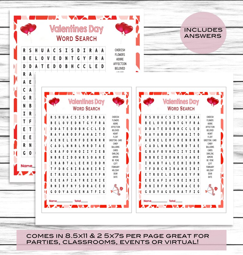 Valentines Day Word Search Game Virtual or Printable V-day | Etsy