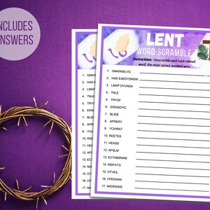 Lent Printable Word Scramble, Kids Lenten Party Game, Lent Word Quiz ...