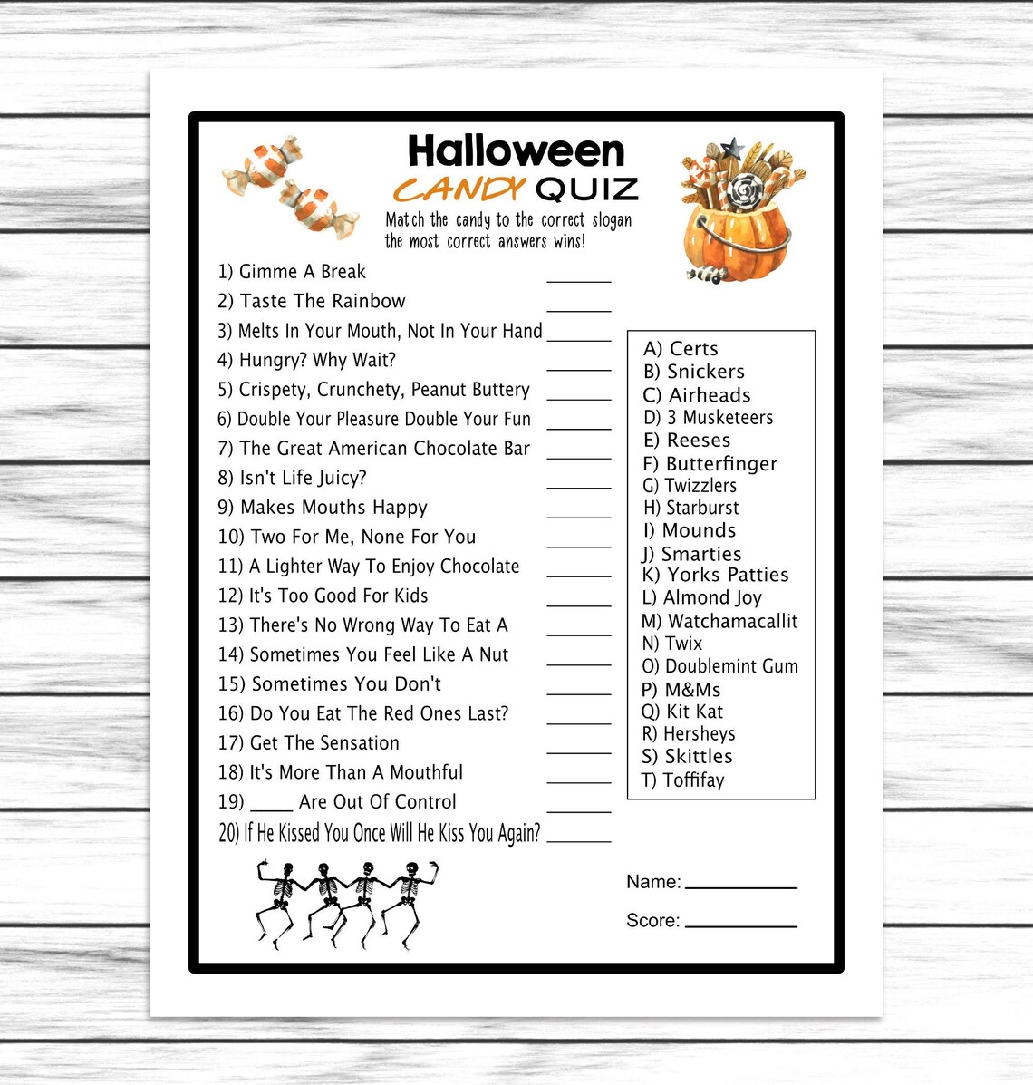 Halloween Candy Trivia Game, Virtual or Printable Halloween Costume ...