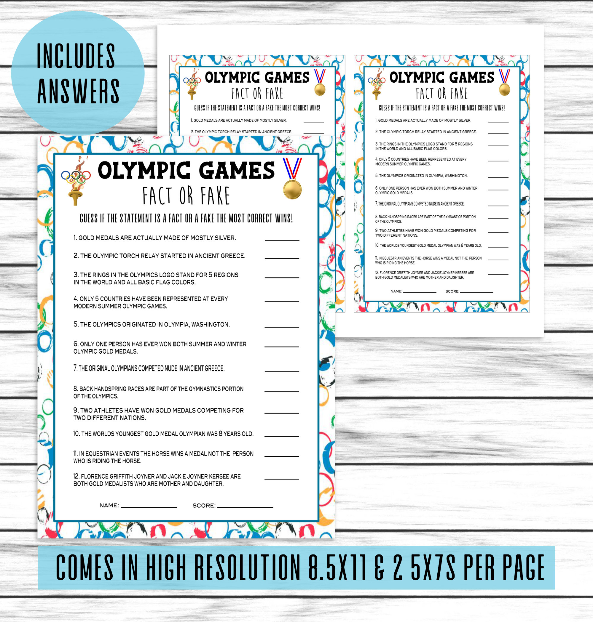 Winter Olympics Trivia Quiz Game Fact Or Fiction Olympic - Etsy España