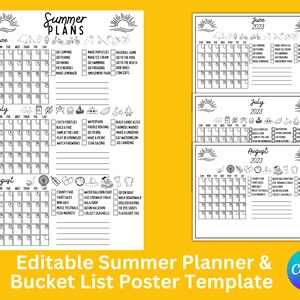 Editable Printable Summer Calendar Poster | Summer Activities Bucket ...