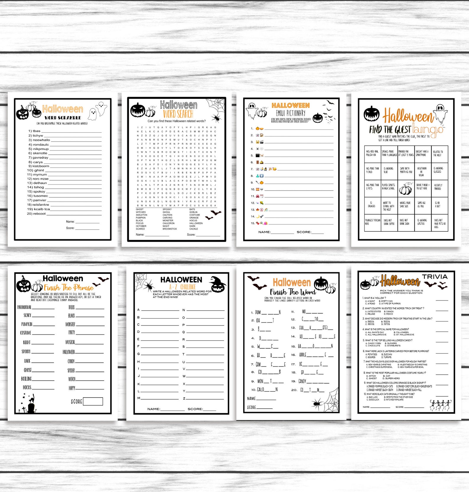 Halloween Party Games Bundle, 15 Scary Games Set, Trivia ...