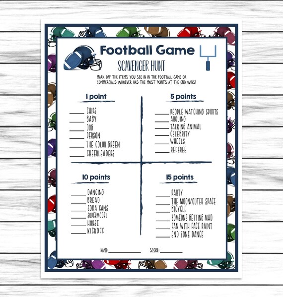 Football Scavenger Hunt Printable or Virtual Football Party | Etsy