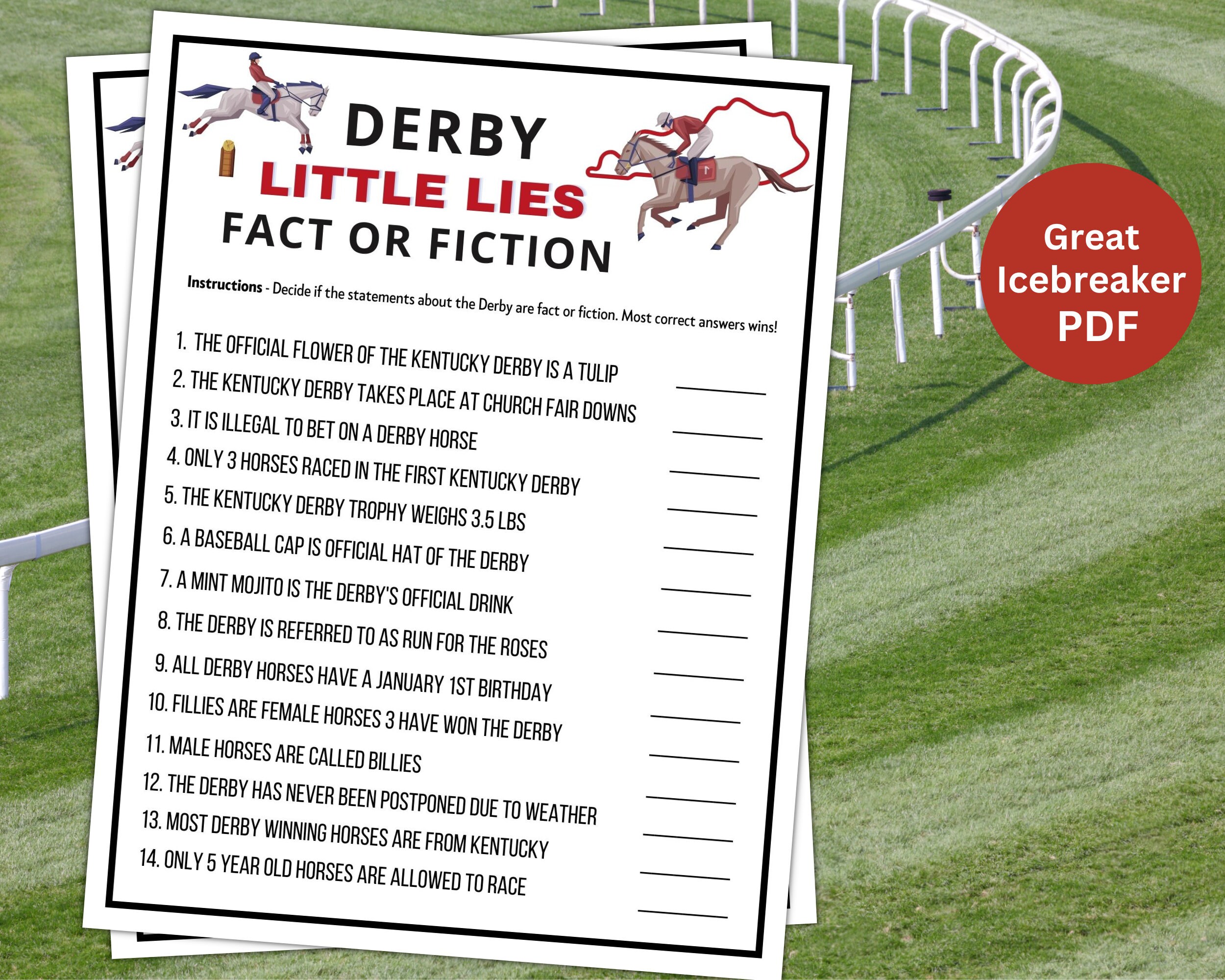 Kentucky Derby Fact or Fiction Game | Belmont Party Quiz | Adults Kids ...