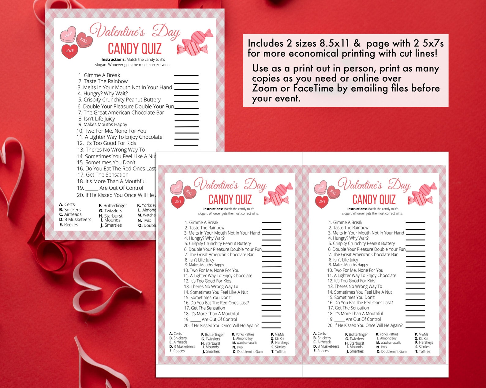 Candy Quiz Trivia Game classroom Office Valentines Day Party - Etsy