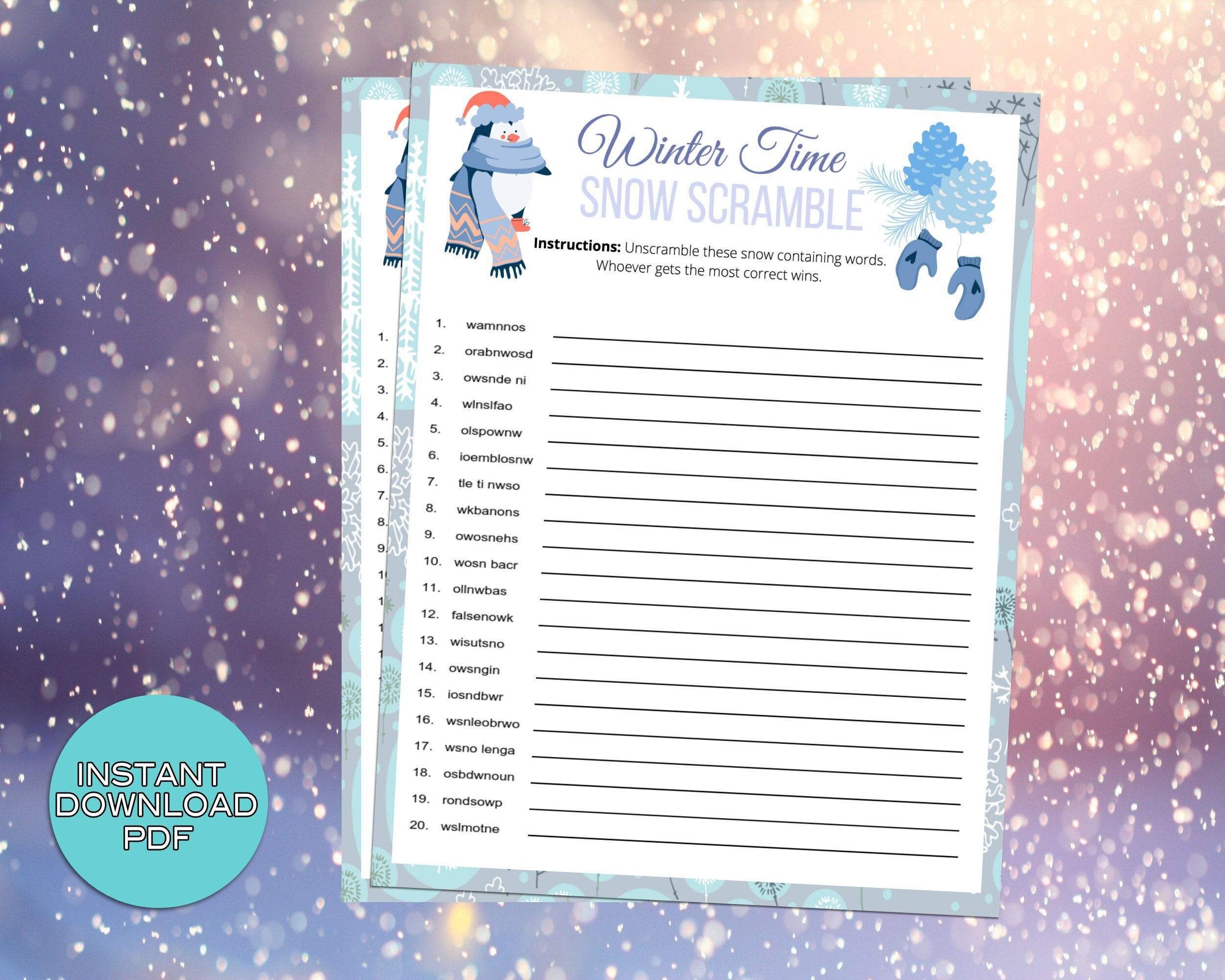 Snow Word Scramble Winter Party Game, for Adults Kids, Classroom ...