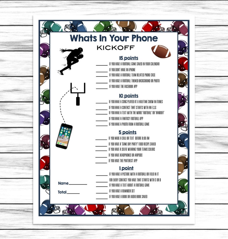 Whats in Your Phone Printable or Virtual Football Party Game - Etsy