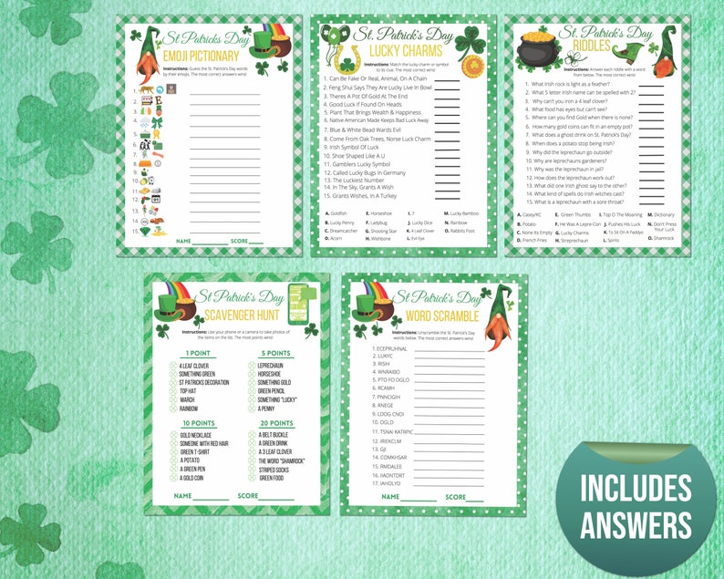 10 St Patricks Day Printable Party Games, St Paddys Office Classroom ...