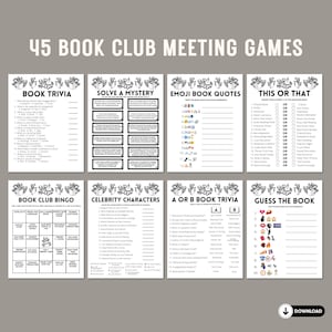 Book Club Meeting Printable Games and Answers | Reading Party Trivia ...