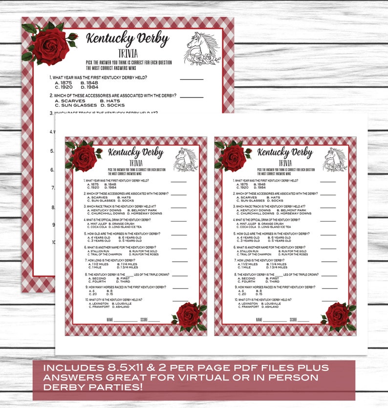 Kentucky Derby Trivia Game, Derby Party Game, Trivia Game, for Adults ...