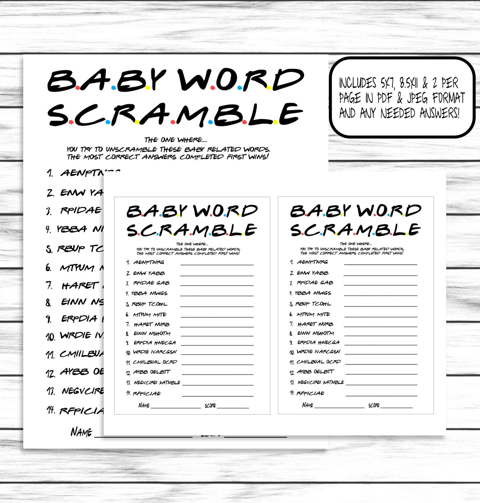 The One Where Baby Word Scramble Game Baby Scramble Game Fun Etsy
