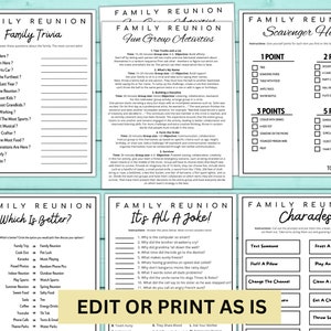 Printable Family Reunion Games Bundle | Editable Template Family ...