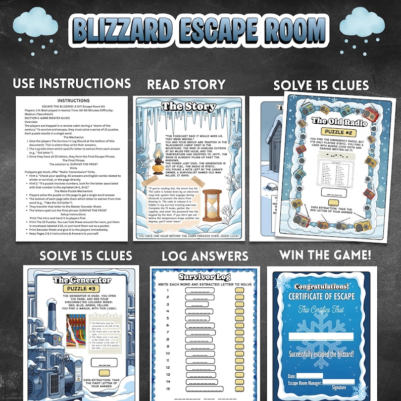 Winter Escape Room Game Printable • Escape the Blizzard • Snow Day ...