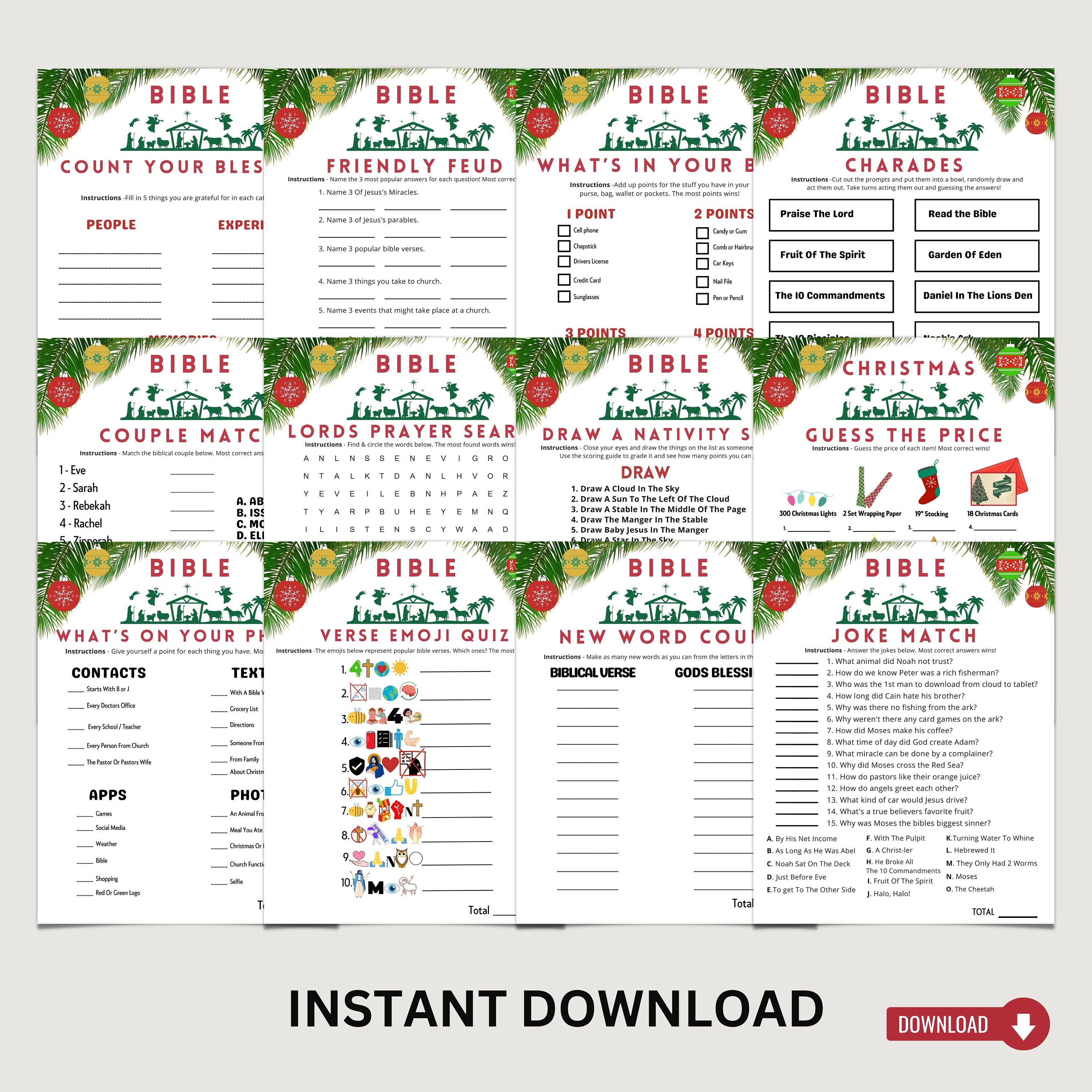 Christmas Bible Games for Church Party | Editable Holiday Nativity ...