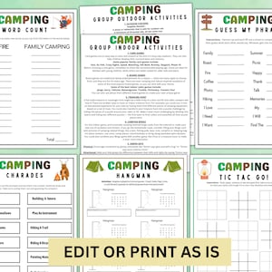 Printable Editable Camping Games Bundle for Kids & Adults | Family ...