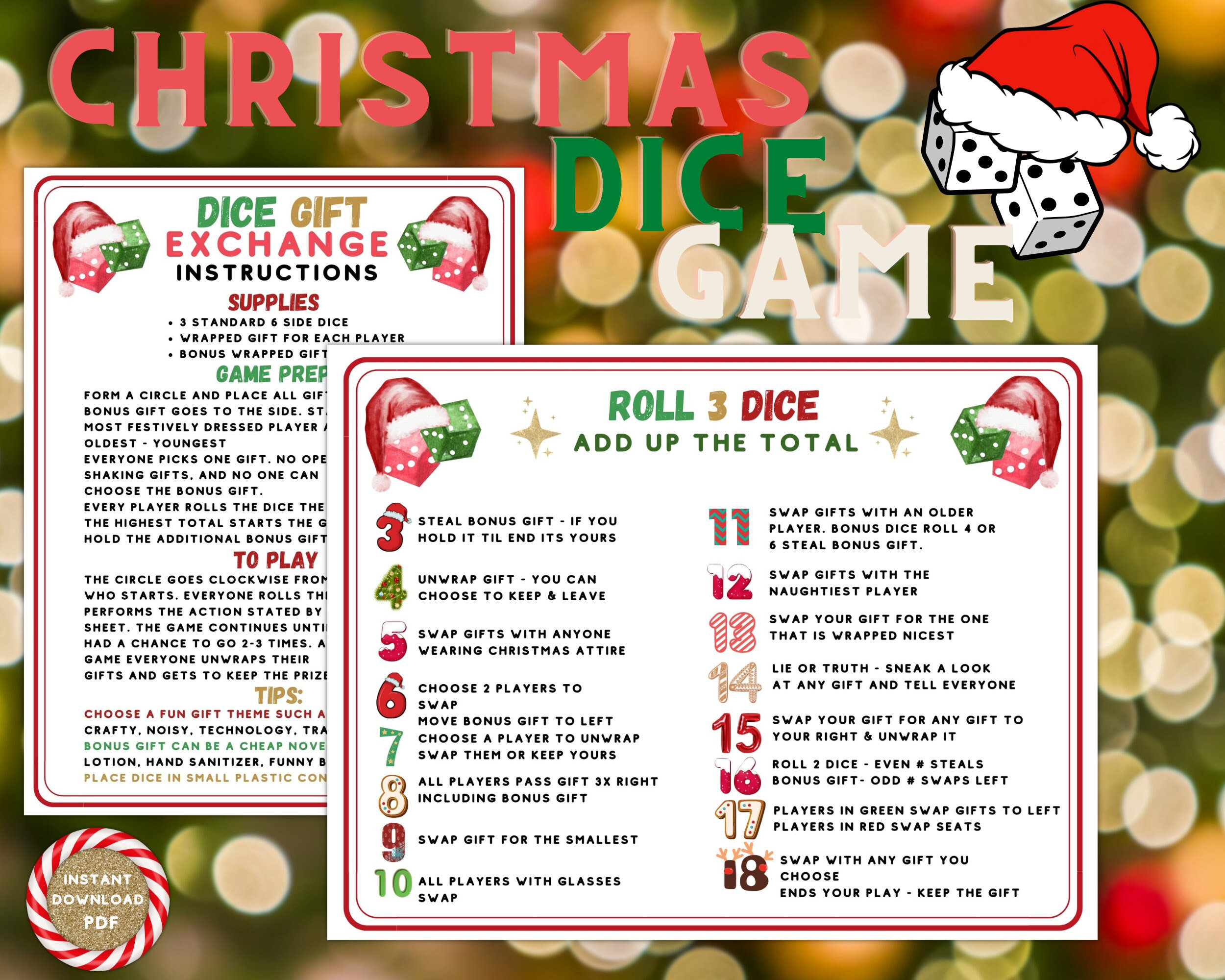 Christmas Dice Roll Gift Swap Game, Printable Present Exchange Holiday ...