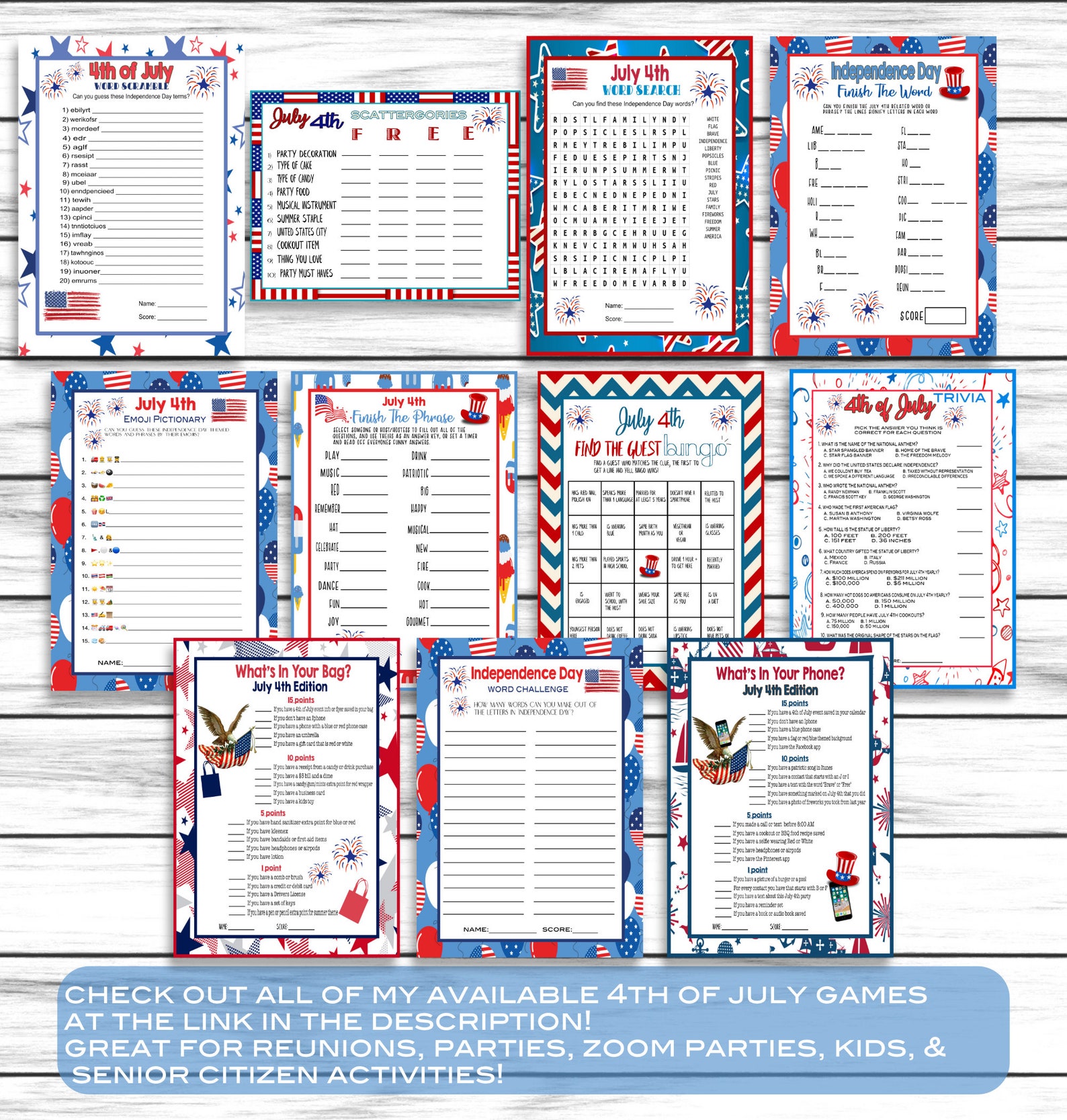 July 4th Game, Emoji Pictionary, Party Game, Emoji Game, for Adults ...