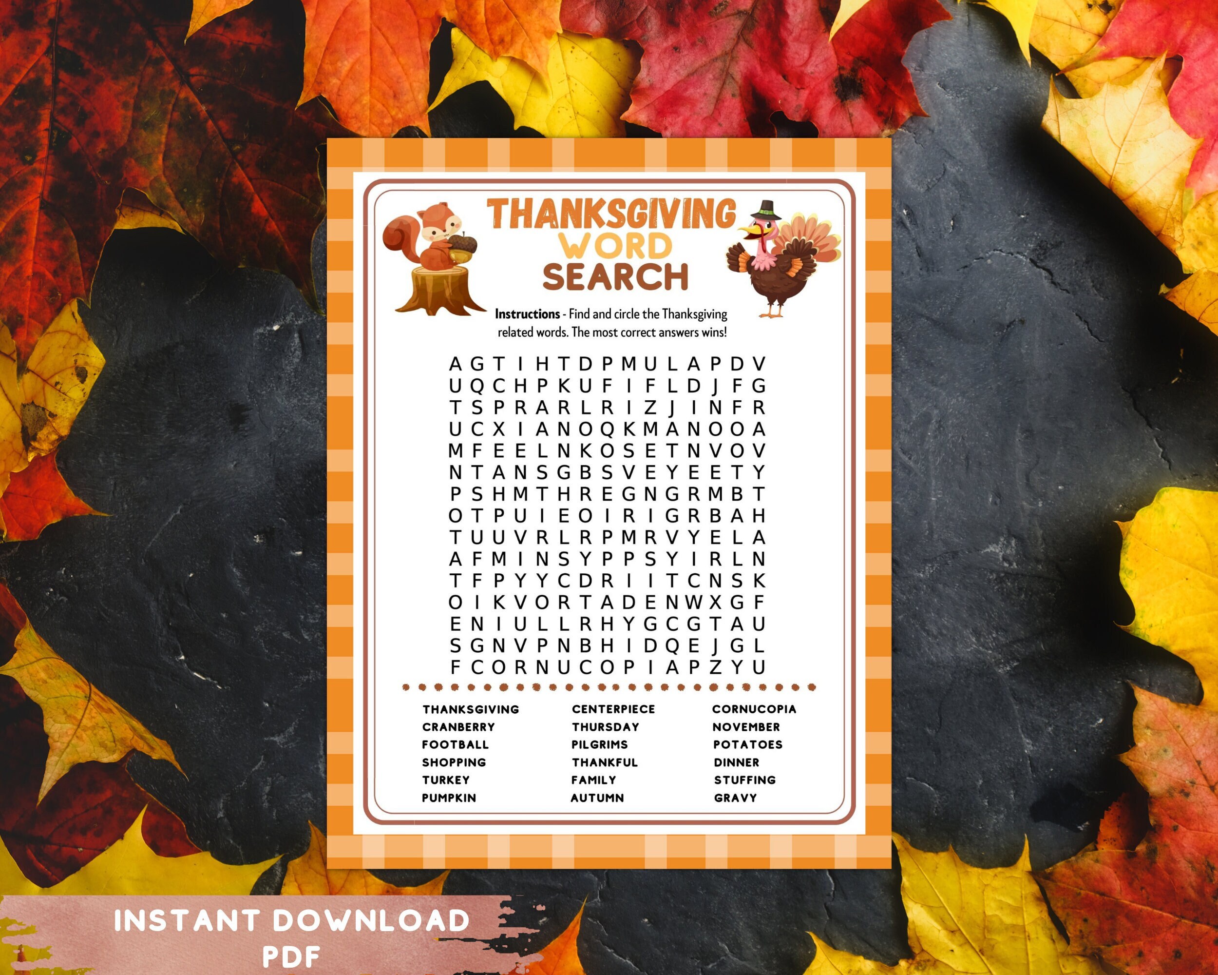 Thanksgiving Word Find Search Game, Printable Virtual Turkey Day Puzzle ...
