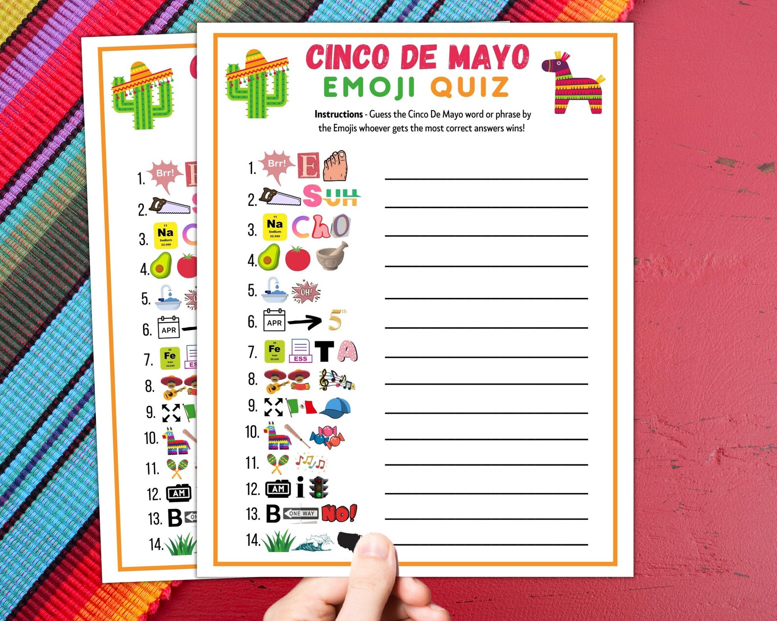 Printable Cinco De Mayo Game Emoji Pictionary Party Game | Emoji Quiz ...