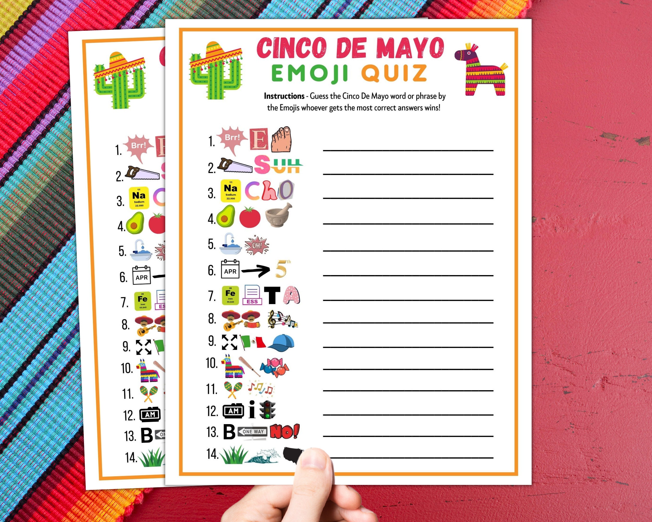 Printable Cinco De Mayo Game Emoji Pictionary Party Game | Emoji Quiz ...