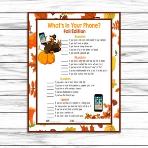 Fall Autumn Whats in Your Phone, Party Game, Phone Game, for Adults ...