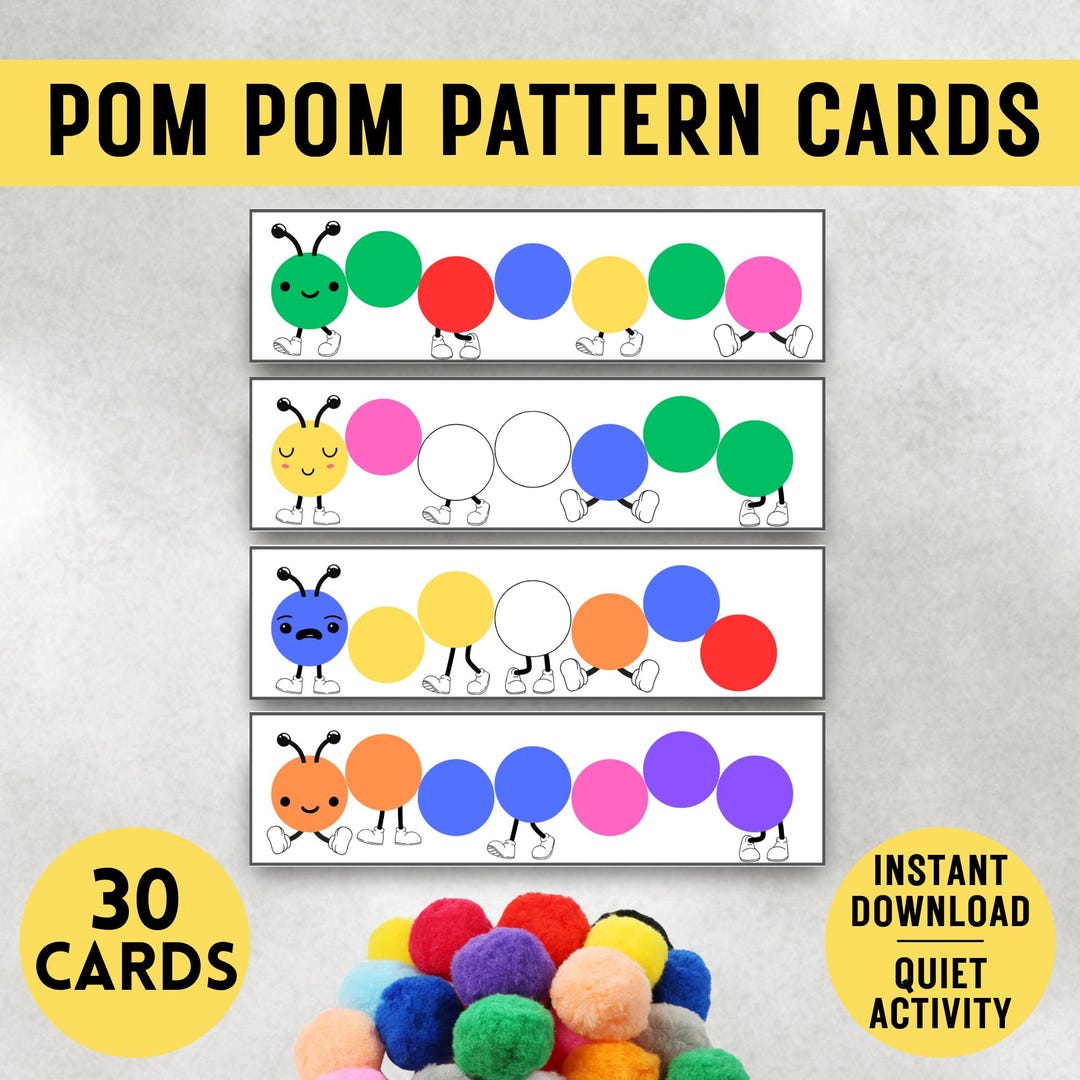 Pom Patterns Caterpillar Activity Cards | Quiet Time Toddler Craft Game ...