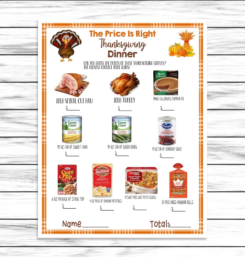 Thanksgiving Dinner Guess Price Game Printable or Virtual - Etsy