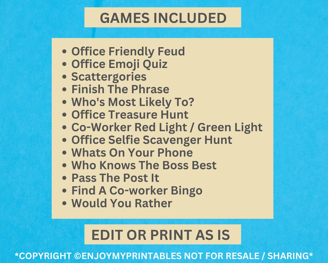 Editable Office Party Games Bundle | Printable Quizzes Work Team ...