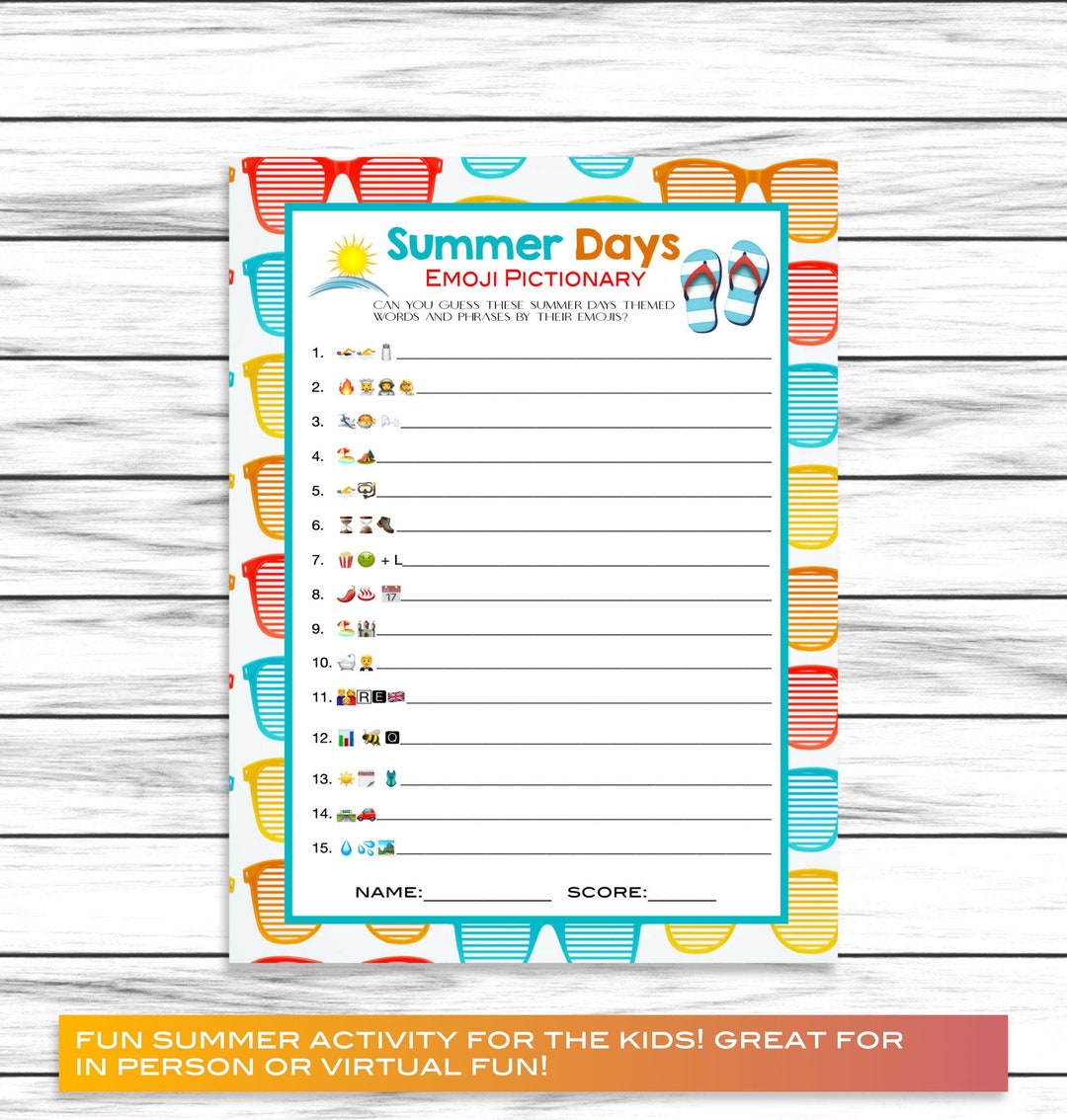 Summer Emoji Pictionary Party Game | Printable Emoji Game for Adults ...