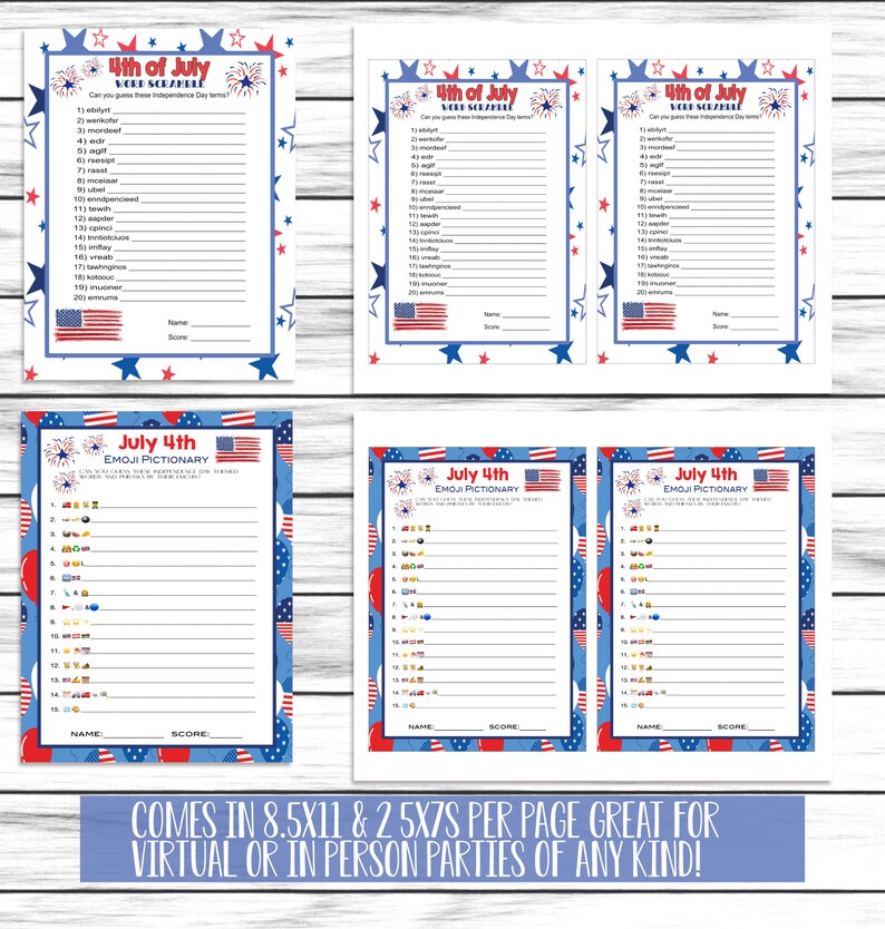 Printable or Virtual July 4th Party Games Independence Day | Etsy