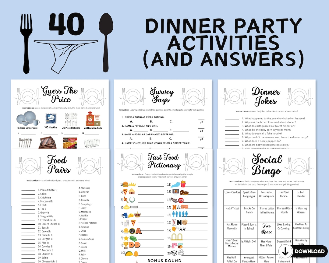Printable Family Friends Dinner Party Games | Work Icebreaker Games ...