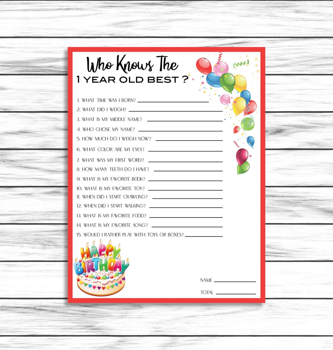 Printable Who Knows the 1 Year Old Best Game | First Birthday Party ...