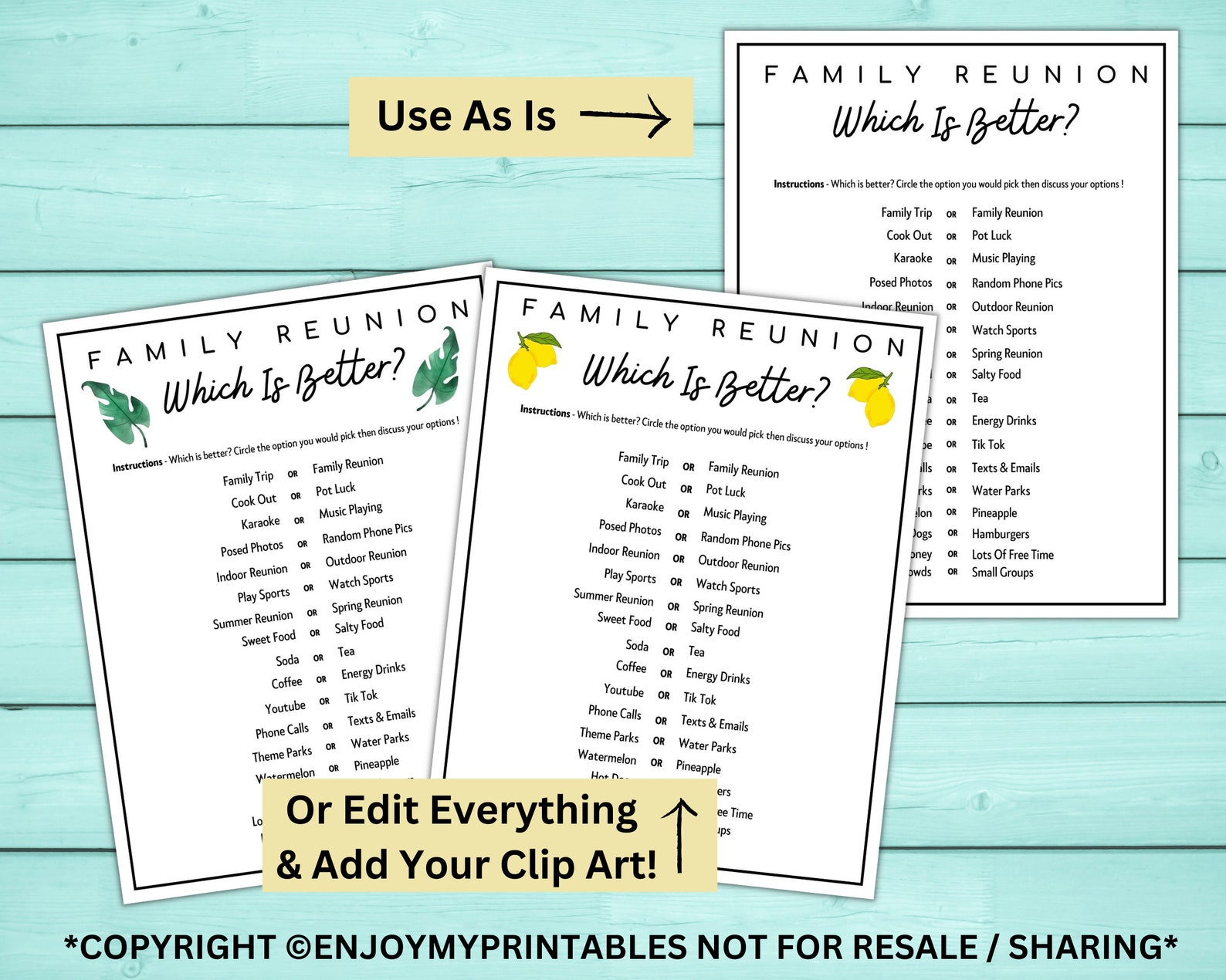 Printable Family Reunion Games Bundle Editable Template Family ...